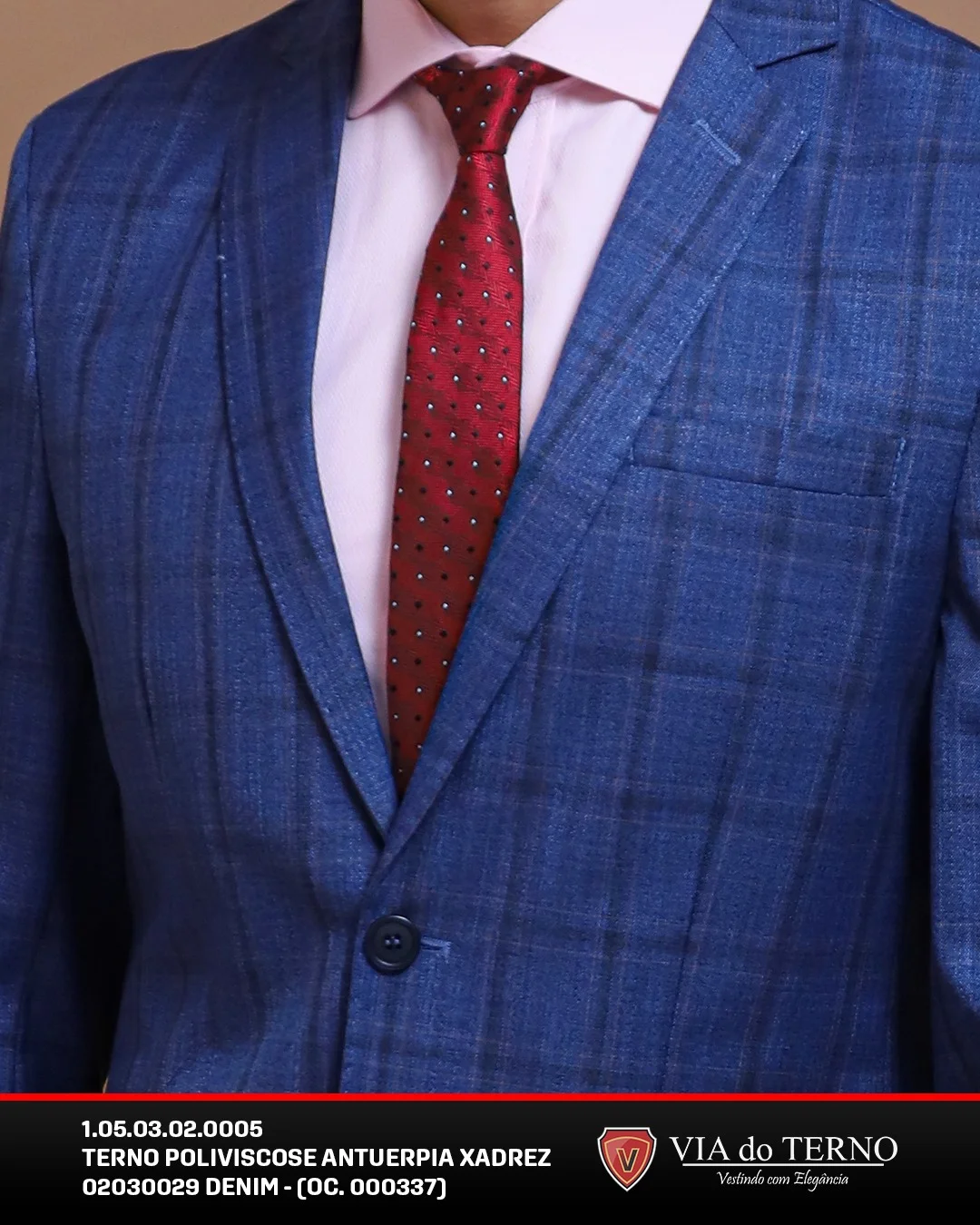 Terno Slim Poliviscose Azul Xadrez Masculino – Moderno e Elegante | VIA do Terno