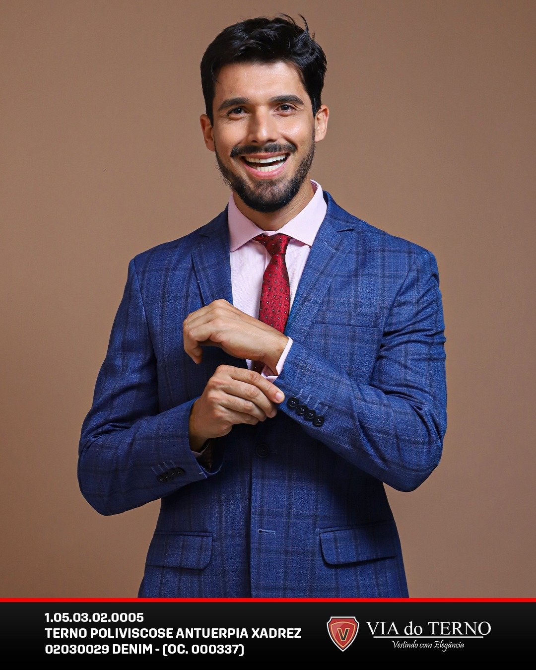 Terno Slim Poliviscose Azul Xadrez Masculino – Moderno e Elegante | VIA do Terno