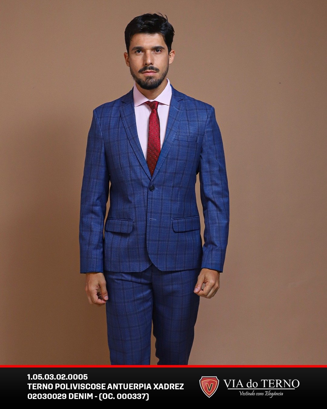 Terno Slim Poliviscose Azul Xadrez Masculino – Moderno e Elegante | VIA do Terno