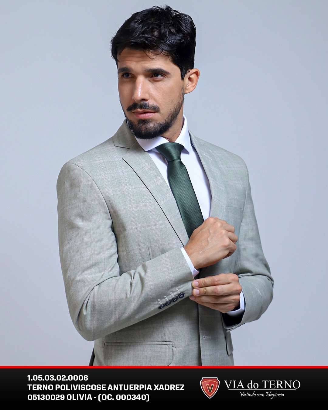 Terno Slim Poliviscose Xadrez Oliva Masculino – Moderno e Elegante | VIA do Terno