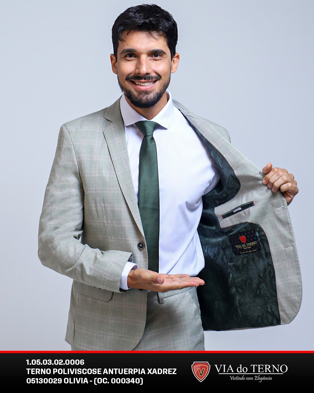 Terno Slim Poliviscose Xadrez Oliva Masculino – Moderno e Elegante | VIA do Terno