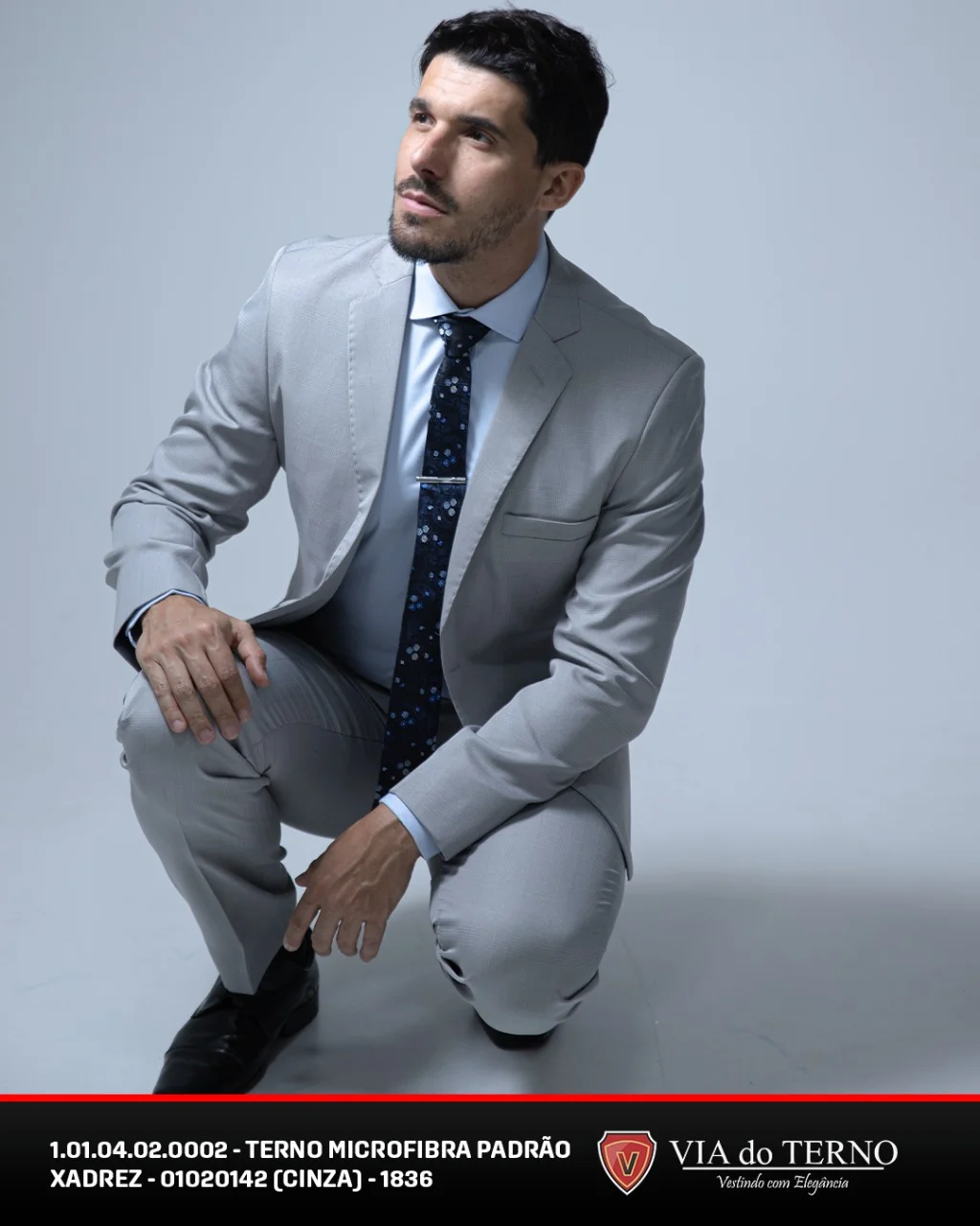Terno Slim Microfibra - Xadrez Cinza | VIA do Terno